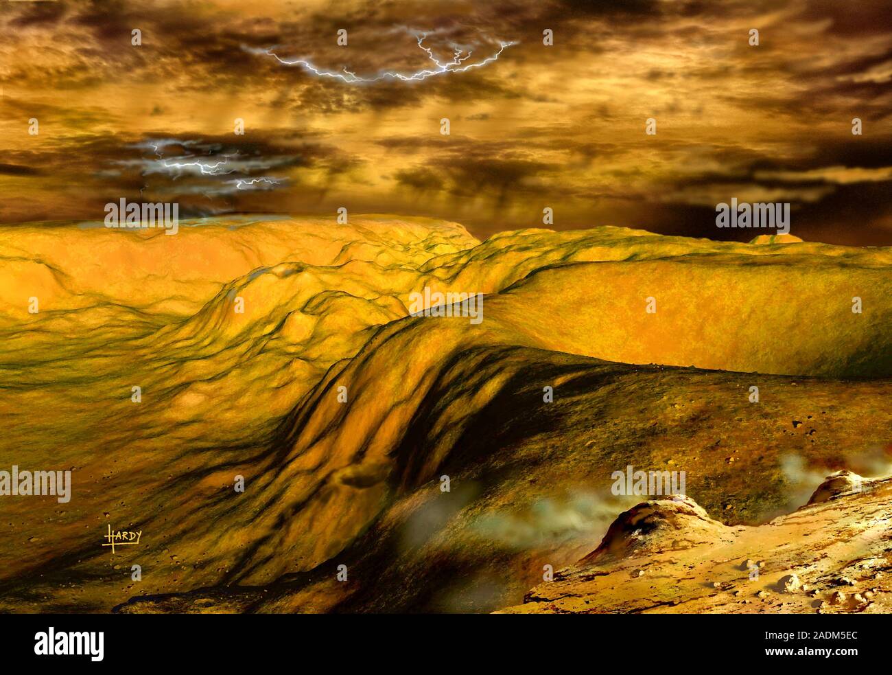 Surface of Venus. Artwork of storms and volcanic gases on the surface ...