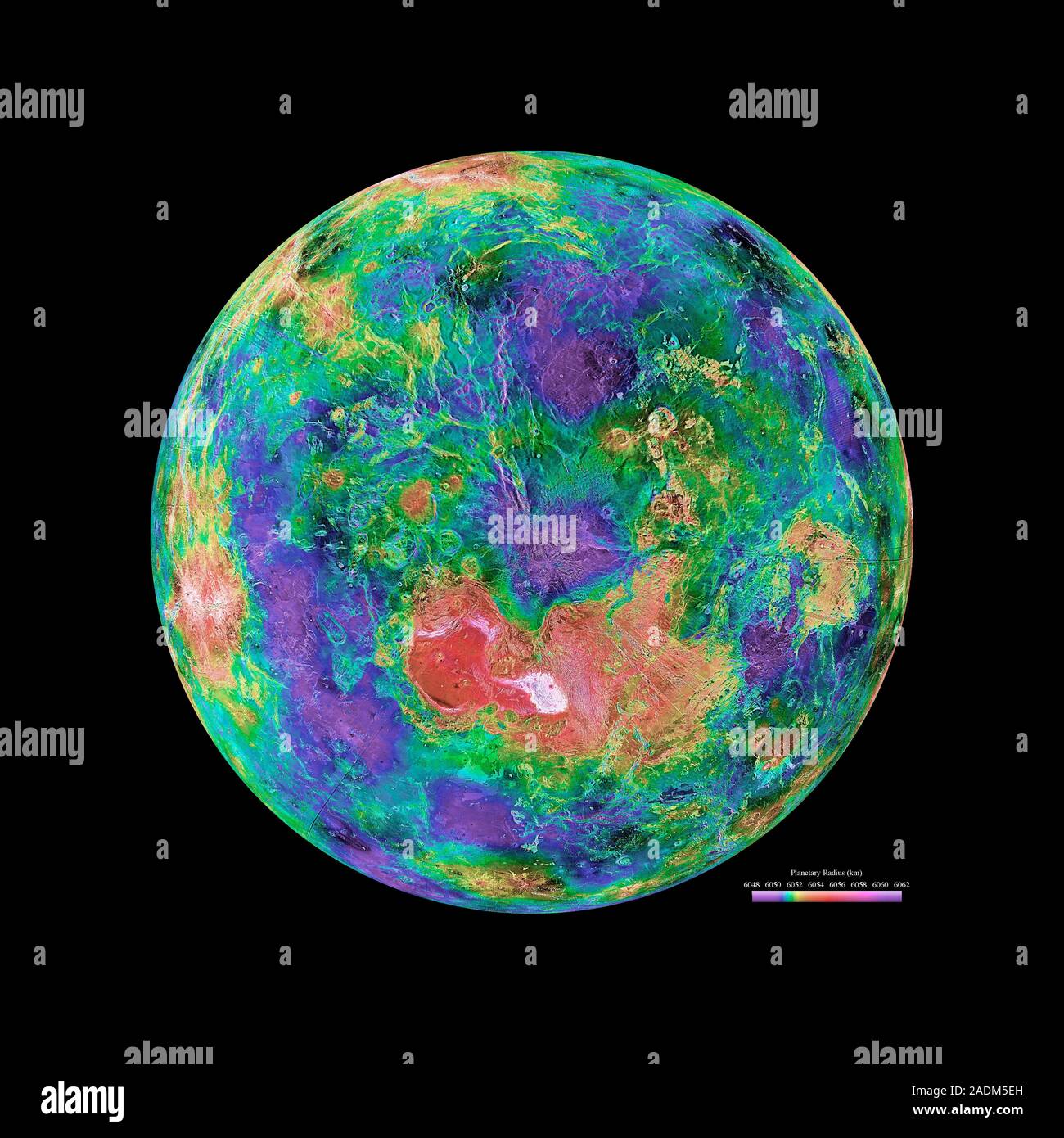 Venus radar map, centred on the Venusian North Pole. The map is colour ...