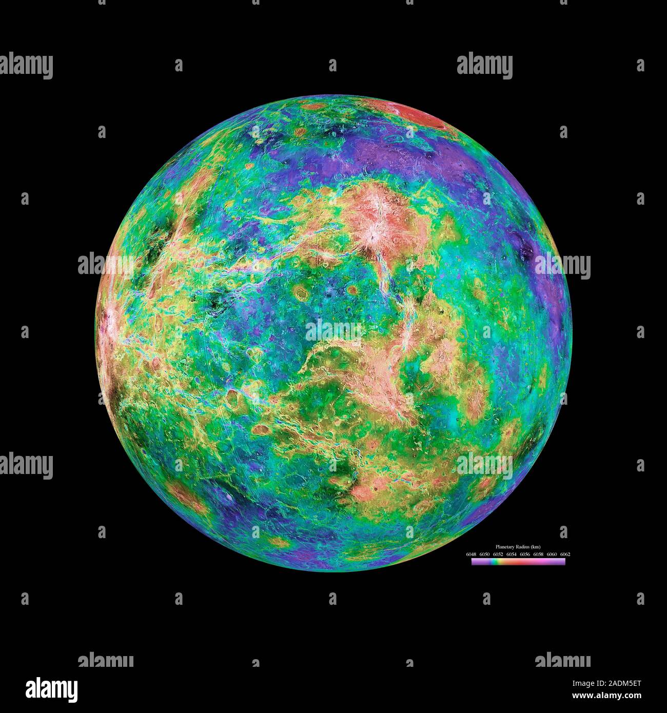 Venus radar map, centred at 270 degrees east longitude. The map is ...