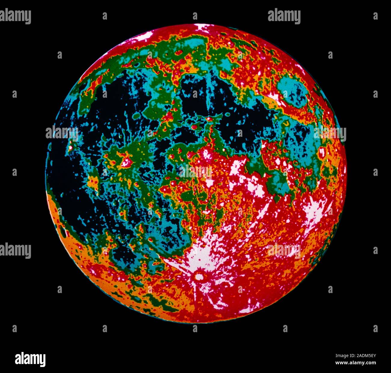 False-colour telescope photograph of the full moon, showing bright ...