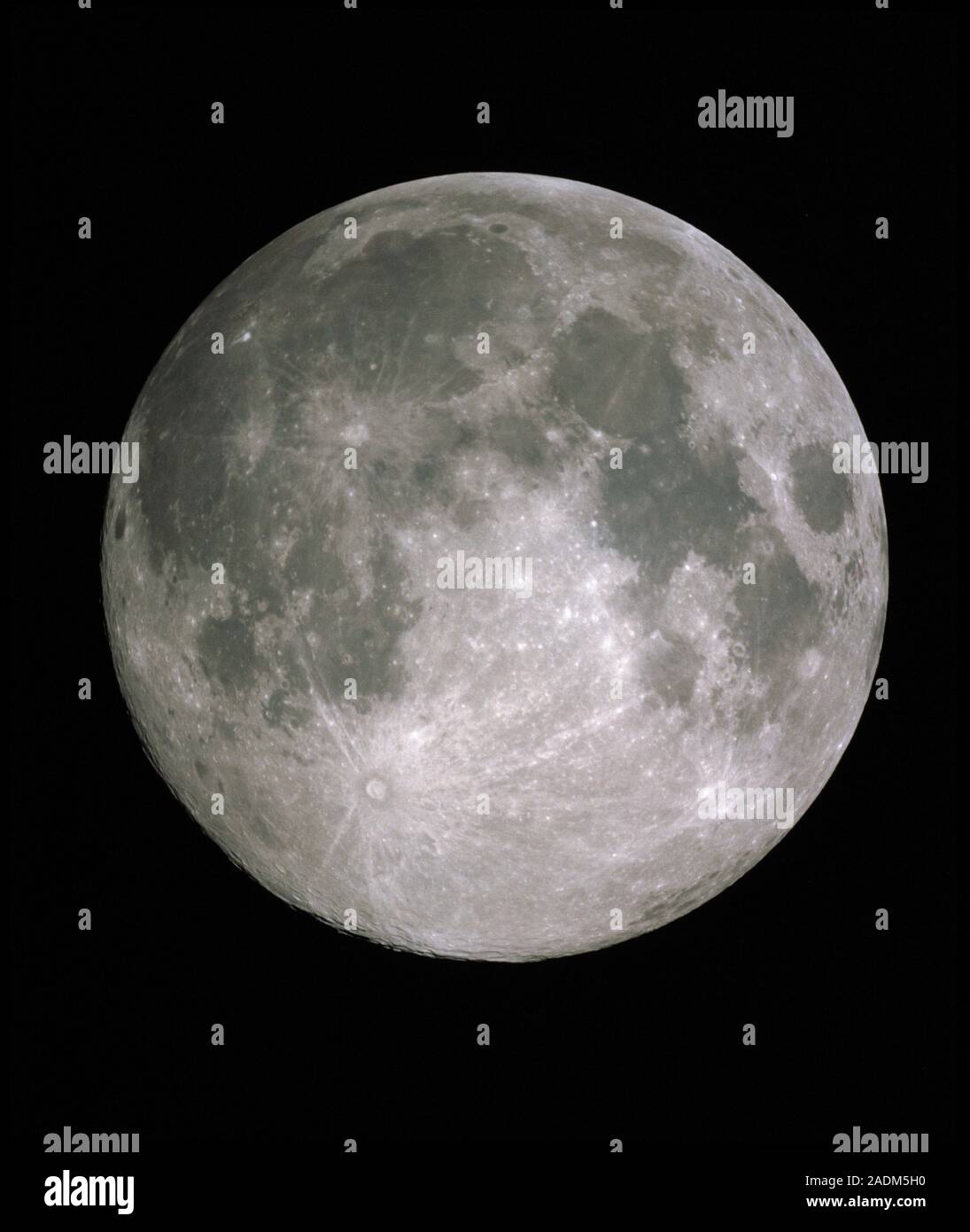 View of the full moon, showing its dark seas" or maria, & the two ...