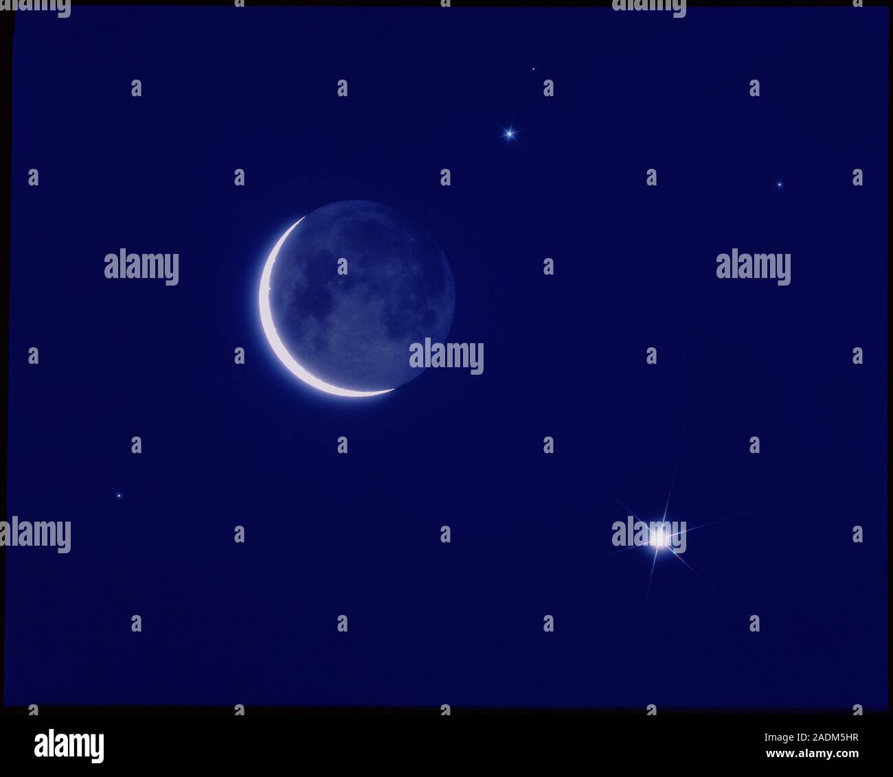 Illustration of Earthshine on the Moon's surface. This phenomenon, also ...