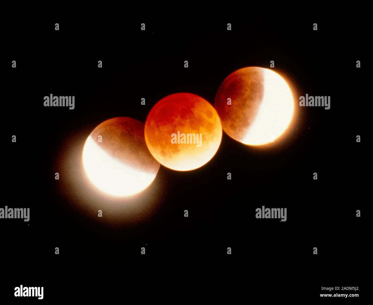 Time-lapse photograph of a partial lunar eclipse which is caused by the ...