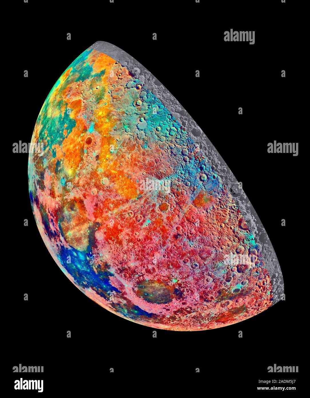 False-colour map of the Moon's northern hemisphere showing surface soil ...