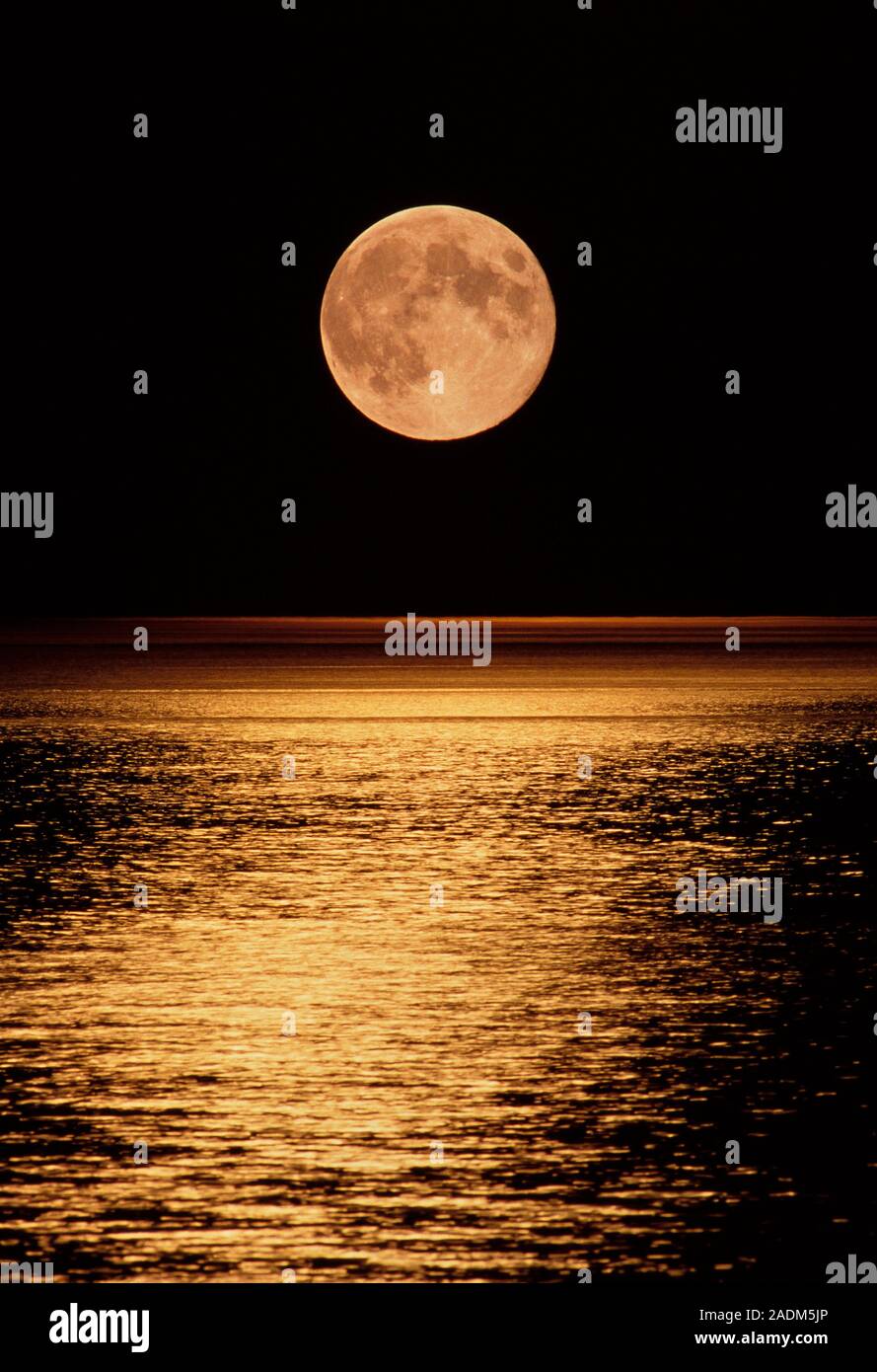 Moonrise. Full Moon rising over the water. Photographed at Haro Strait ...
