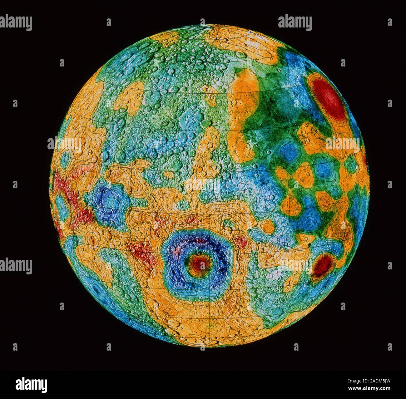 Lunar gravity. Map of gravity around the Moon, derived from data ...