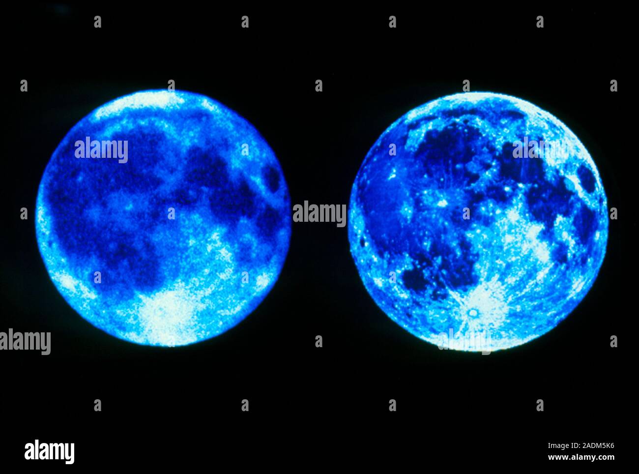 Comparison of ultraviolet and visible light images of the Moon. The ...