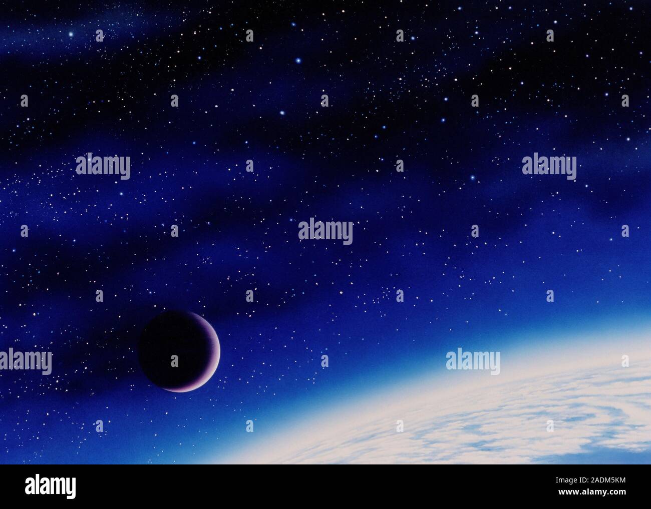 Crescent Moon. Artist's impression of a crescent Moon over part of the ...