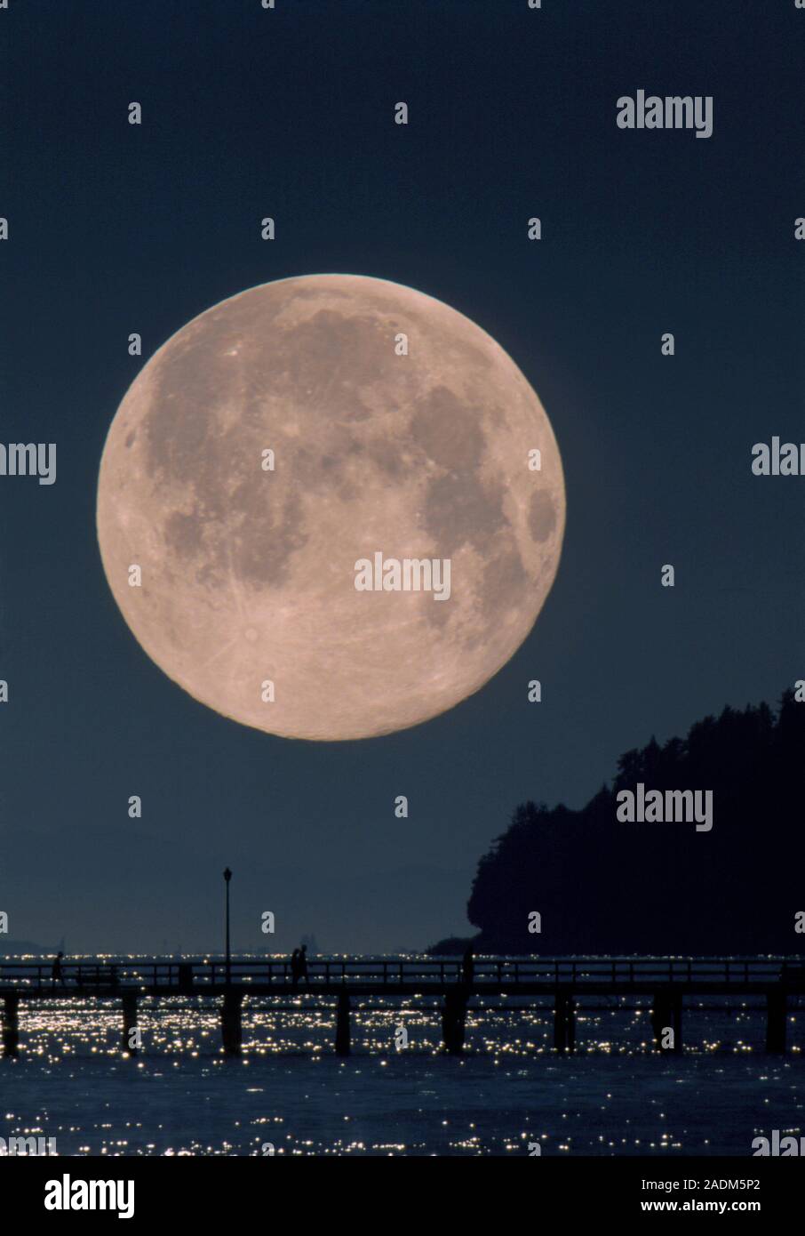 Full Moon. Full Moon rising over White Rock pier, British Columbia ...