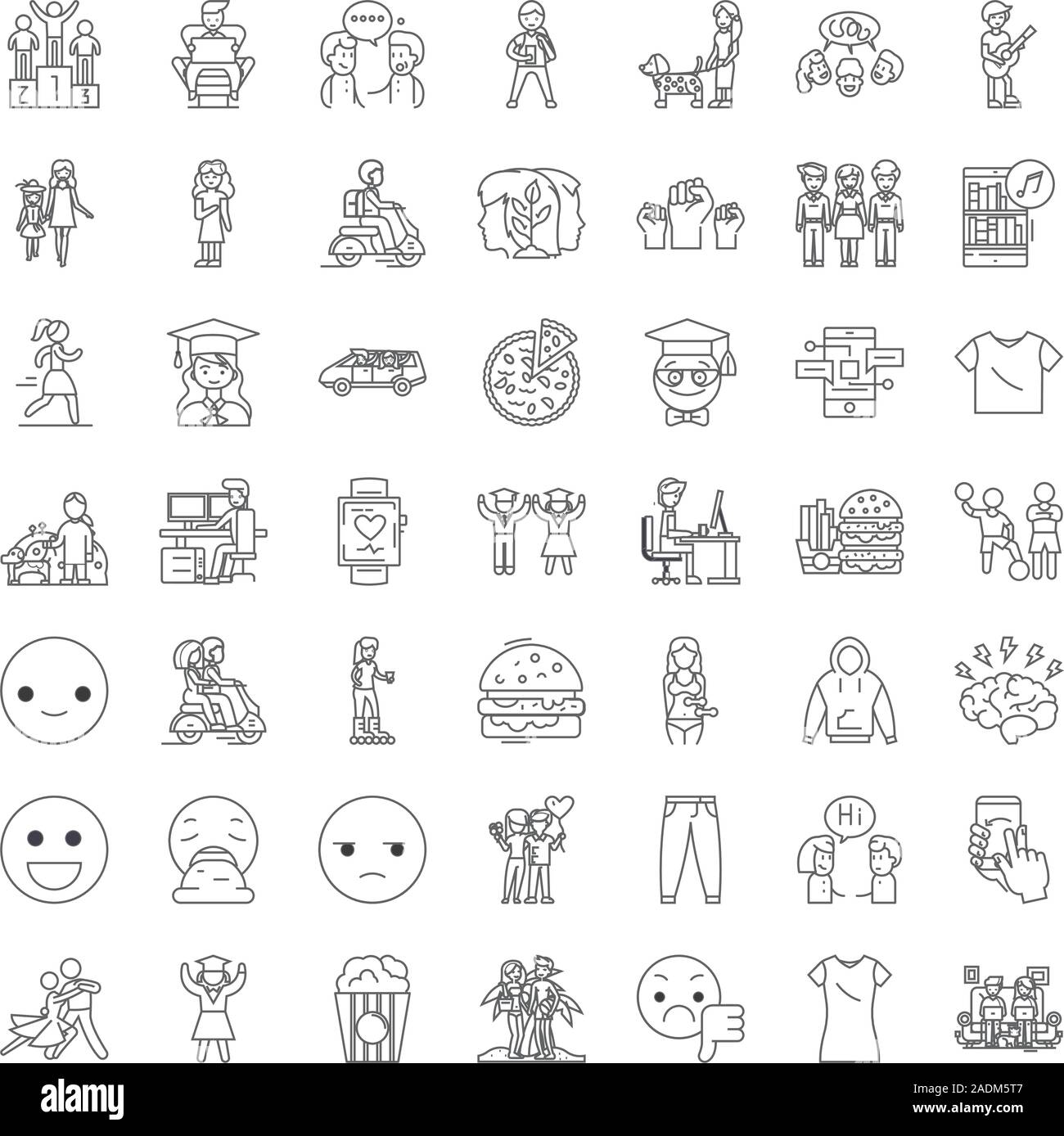 Youth people linear icons, signs, symbols vector line illustration set ...