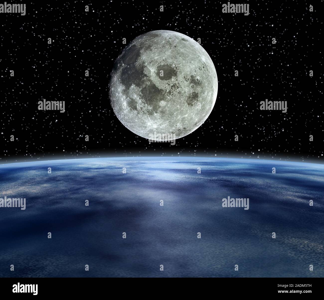 Full Moon. Computer artwork of the full Moon on a starfield background ...