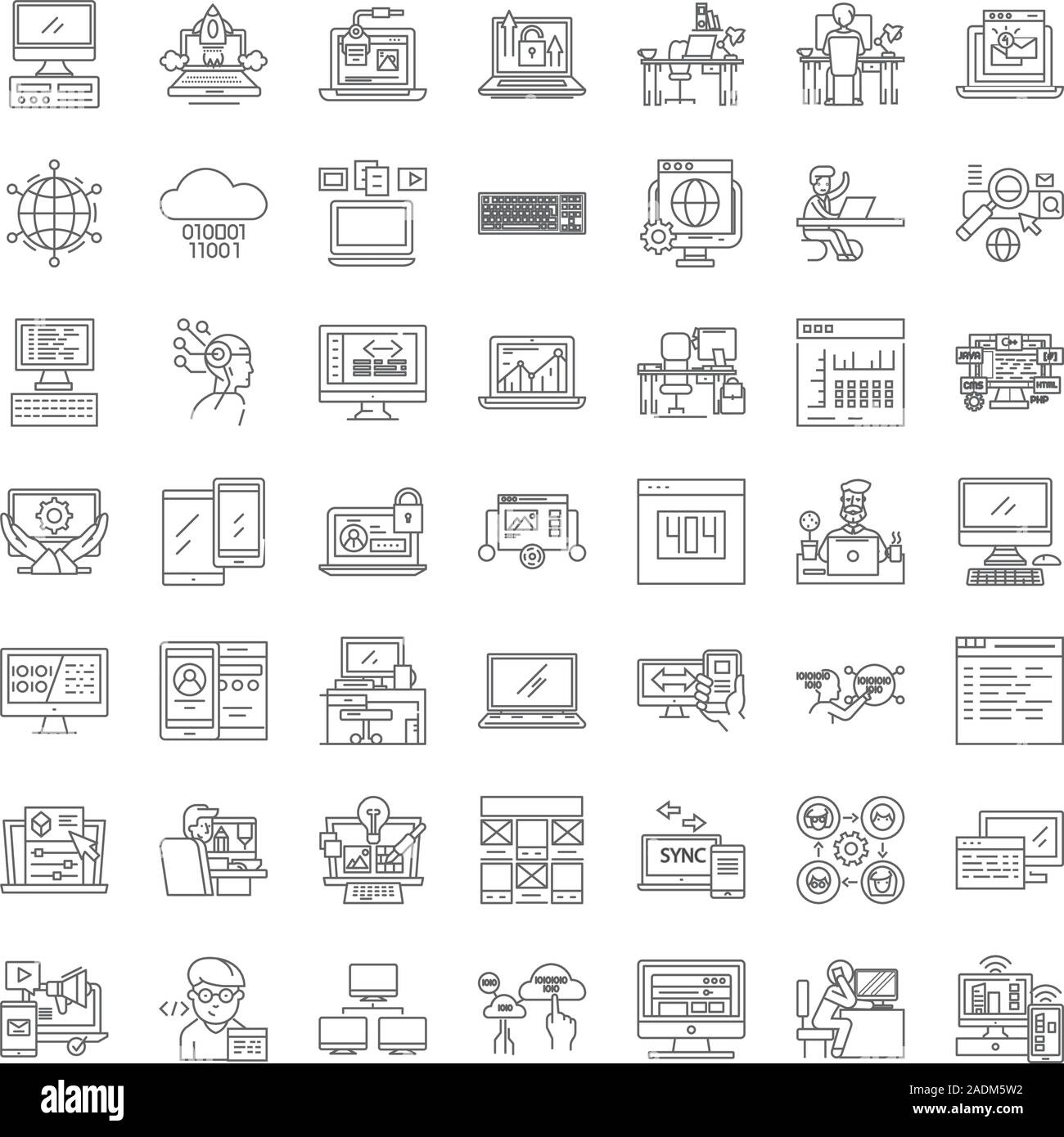 Web programming linear icons, signs, symbols vector line illustration ...