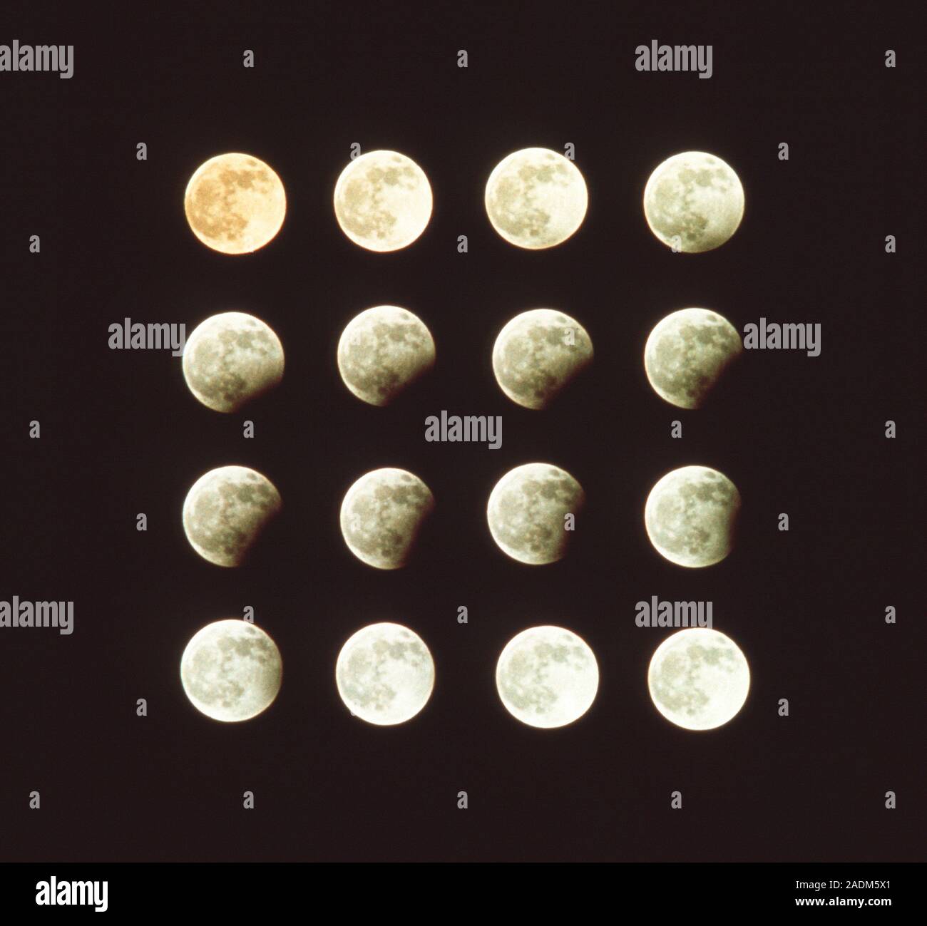Lunar eclipse. Time-lapse image of the Moon during a partial lunar ...