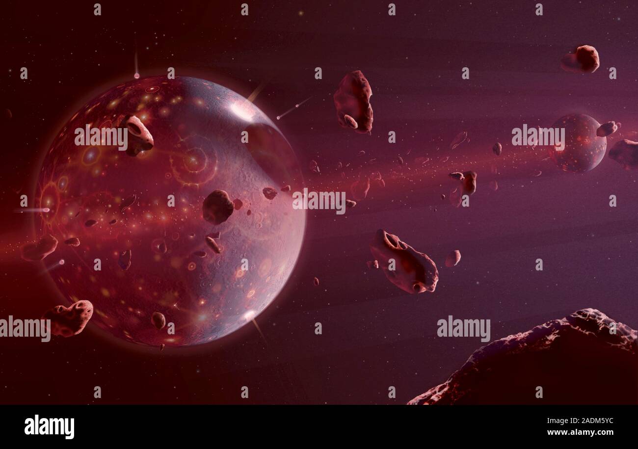 Moon formation. Artwork of the formation of the Moon in the early ...