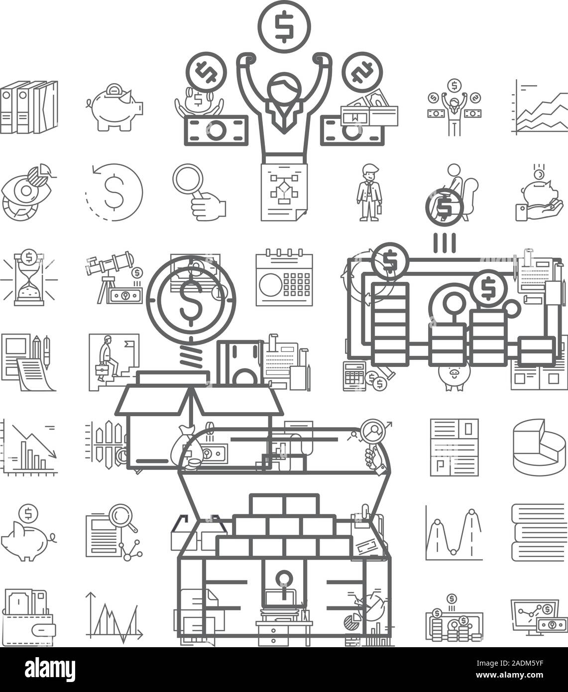 Wealth management linear icons, signs, symbols vector line illustration ...