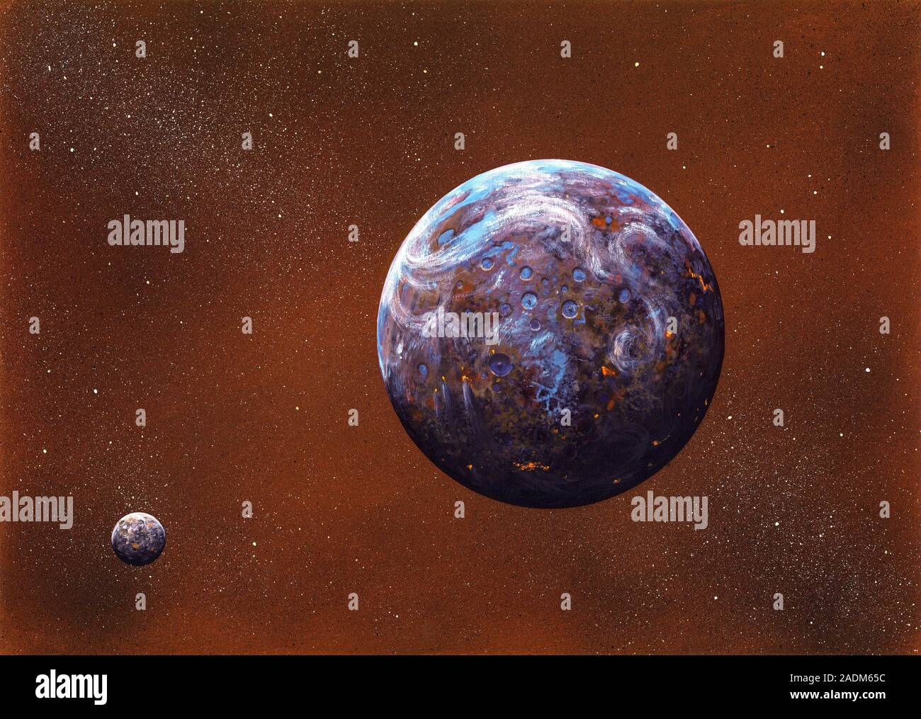 Formation of the Moon. Image 4 of 4. Artwork of the Moon and the Earth ...