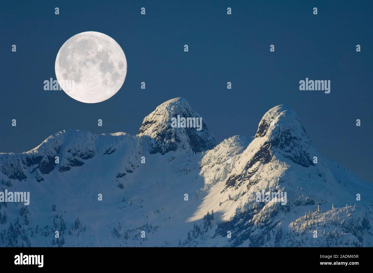 Full Moon above The Lions, twin peaks in the North Shore Mountains ...
