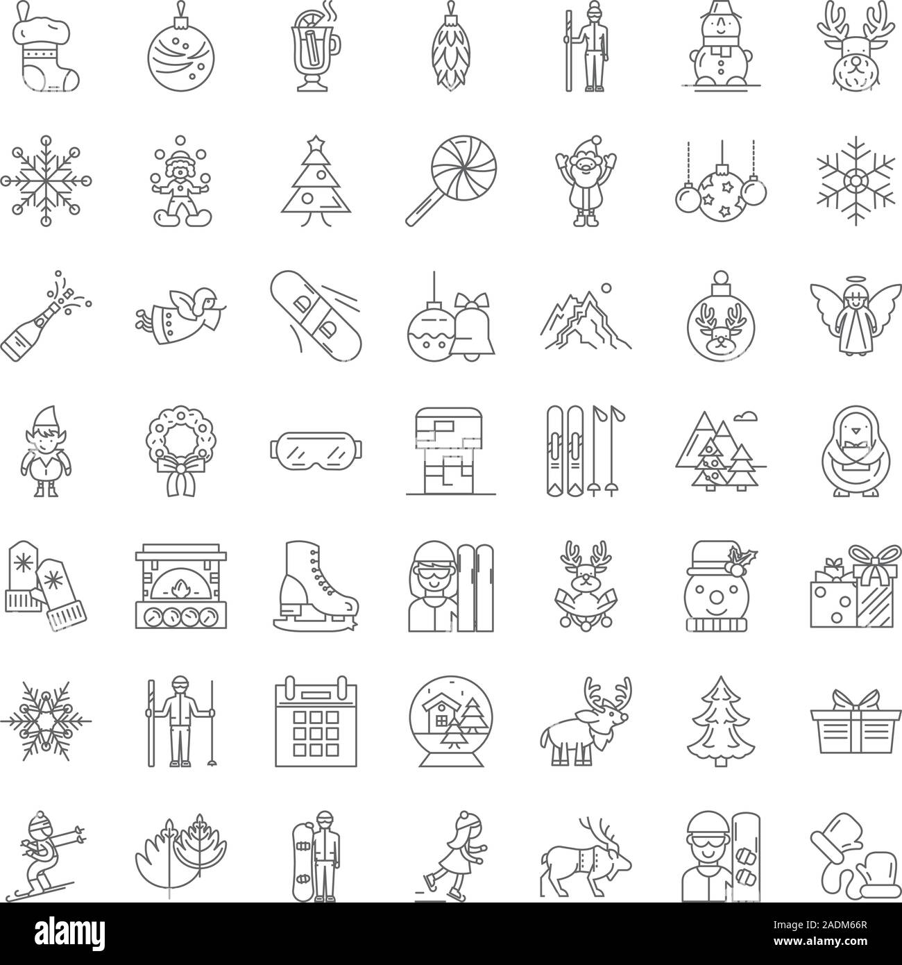 Winter season linear icons, signs, symbols vector line illustration set ...