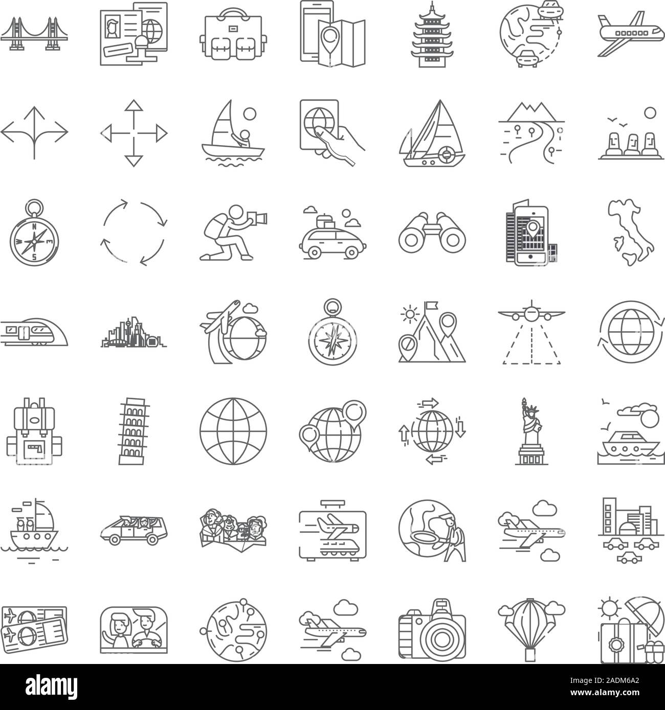 World travel linear icons, signs, symbols vector line illustration set ...
