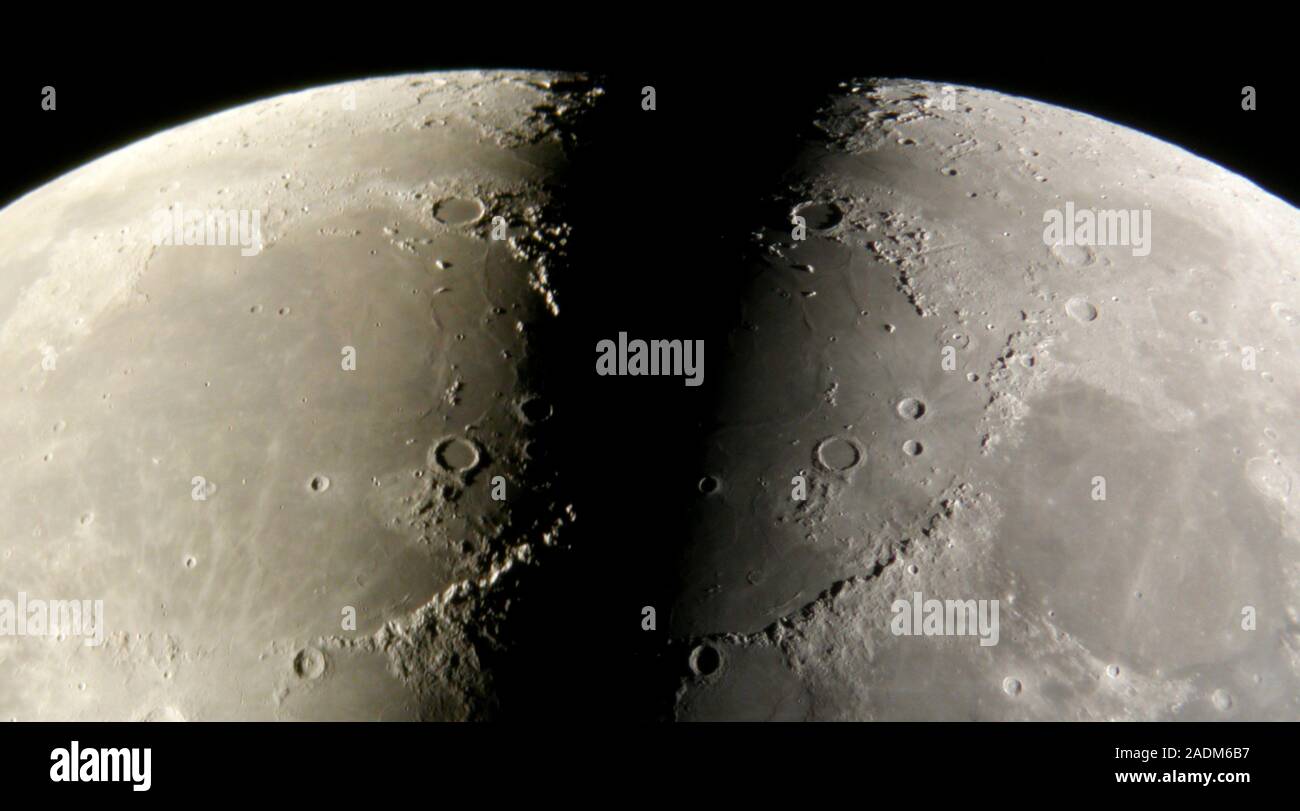Moon's surface. Composite image of two opposite lunar phases. The image ...