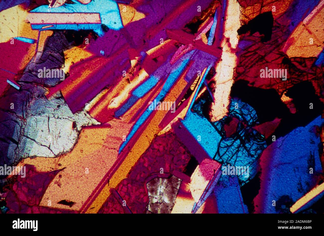 Polarised light micrograph of a thin section of lunar (moon) rock ...