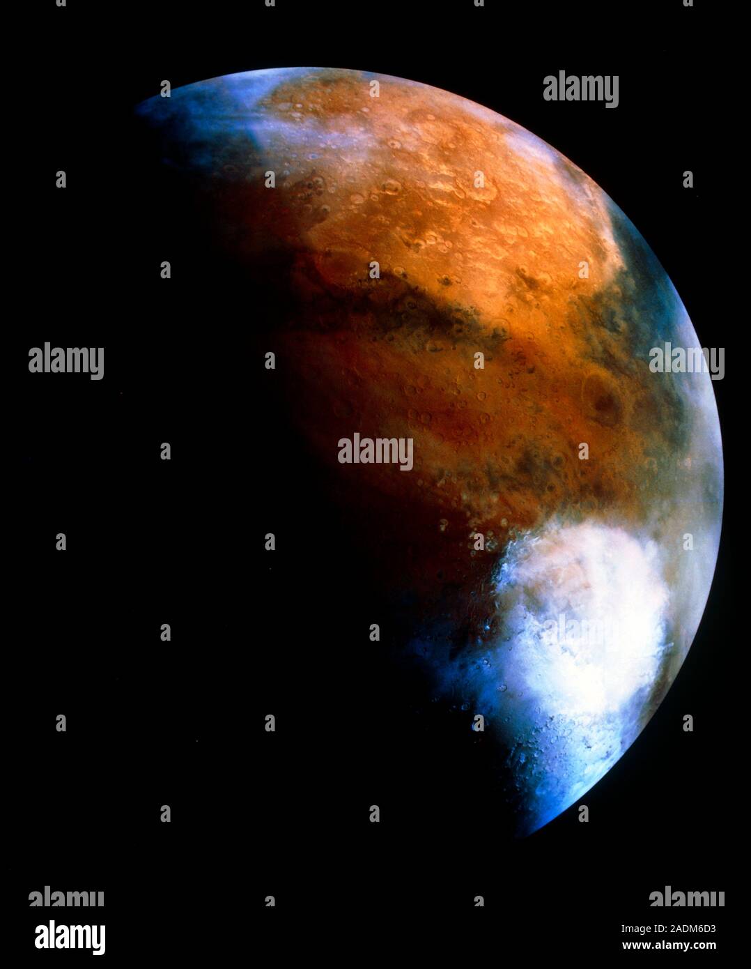 Computer-processed mosaic of Mars, made from data gathered by the ...