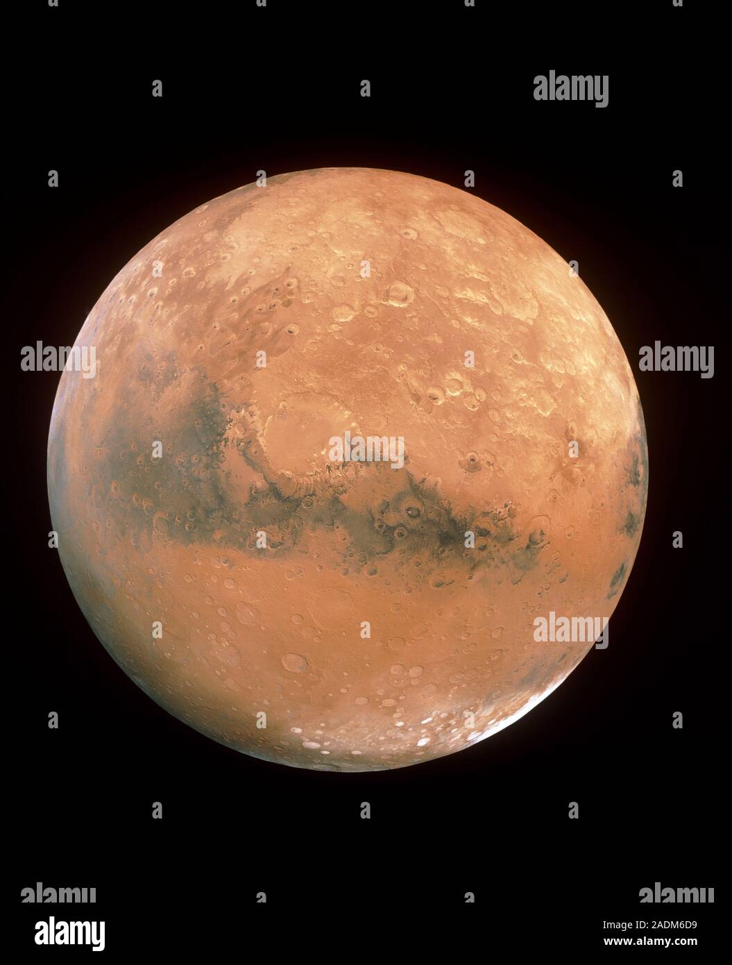 Colour-enhanced 'fish-eye' view of Mars. Mosaic of images made by the ...