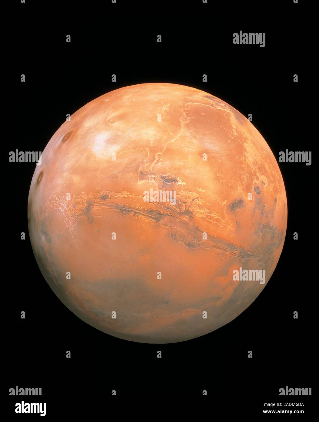 Colour-enhanced 'fish-eye' view of Mars. Mosaic of images made by the ...