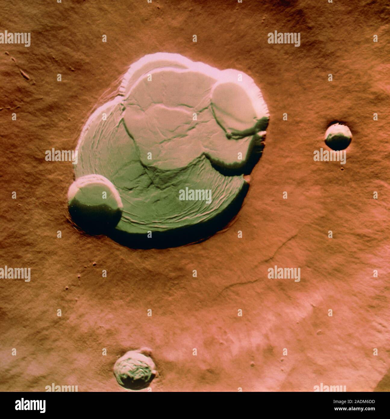 The caldera at the top of Olympus Mons, Mars. Olympus Mons is a massive ...