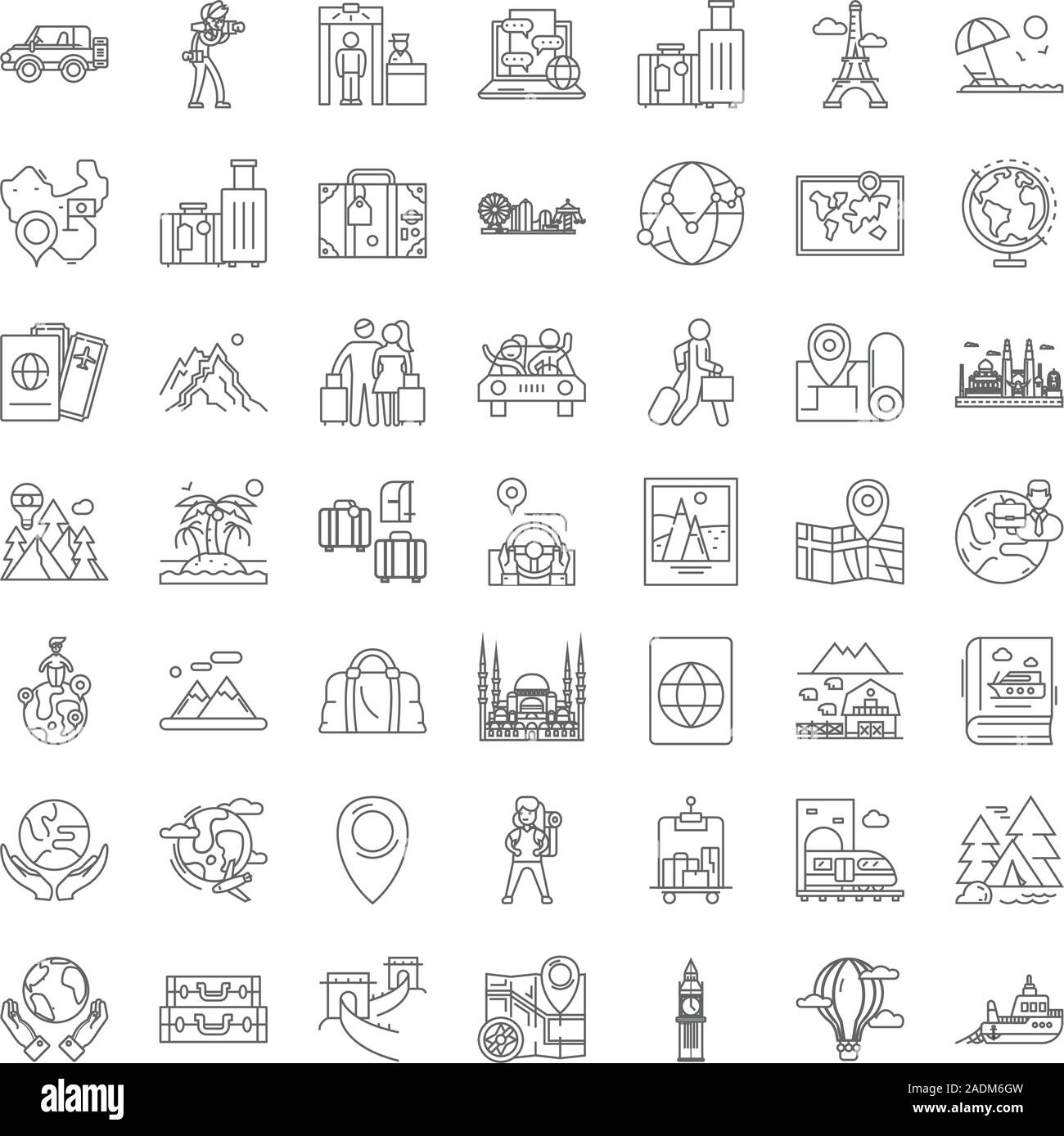 World traveller linear icons, signs, symbols vector line illustration ...