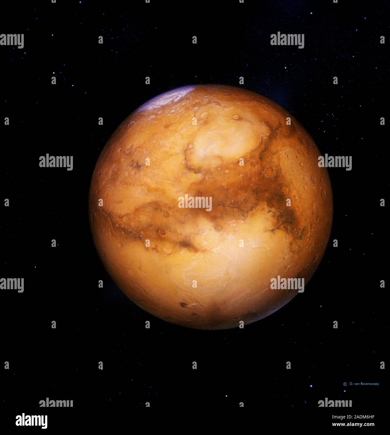 Mars. Artwork of the planet Mars seen from space. Mars is the fourth ...