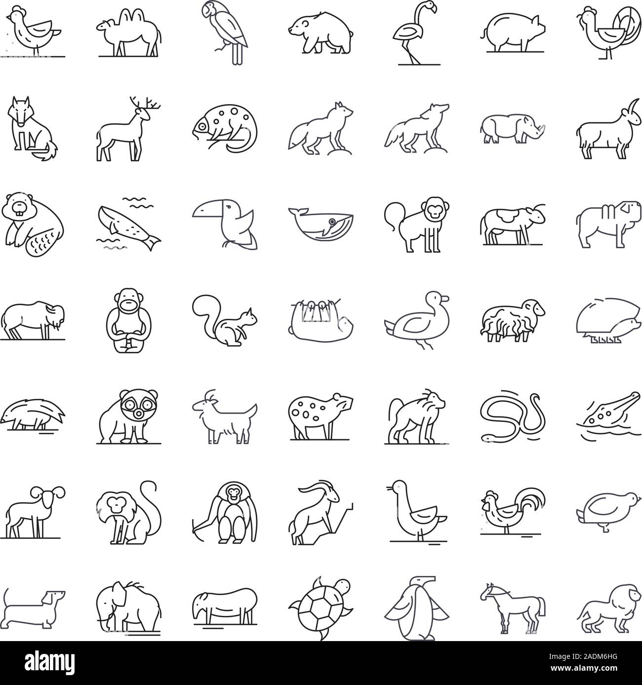 Wildlife animals linear icons, signs, symbols vector line illustration ...