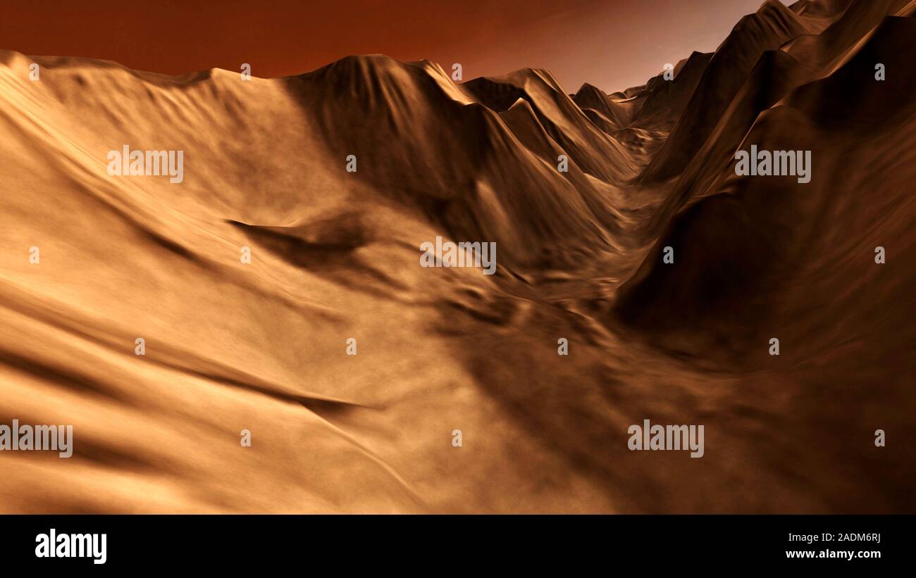 Martian canyon, 3D image based on satellite data. Perspective view of a ...