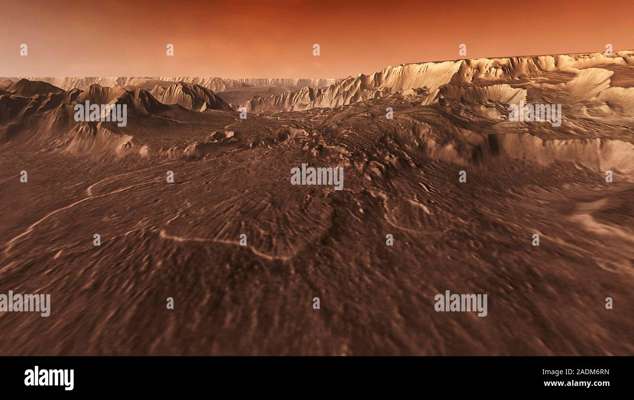 Martian landslide, 3D image based on satellite data. Perspective view ...