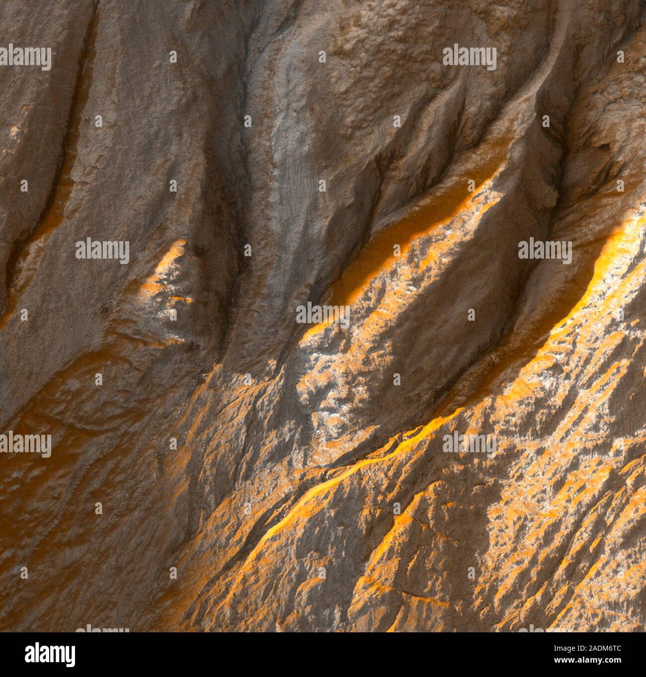 Gullies on Mars, computer-enhanced satellite image. These deep gullies ...