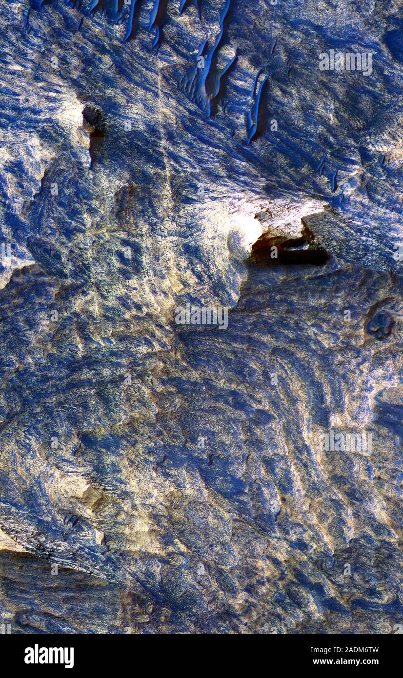 Fluvial erosion on Mars. Colour enhanced satellite image of the Candor ...