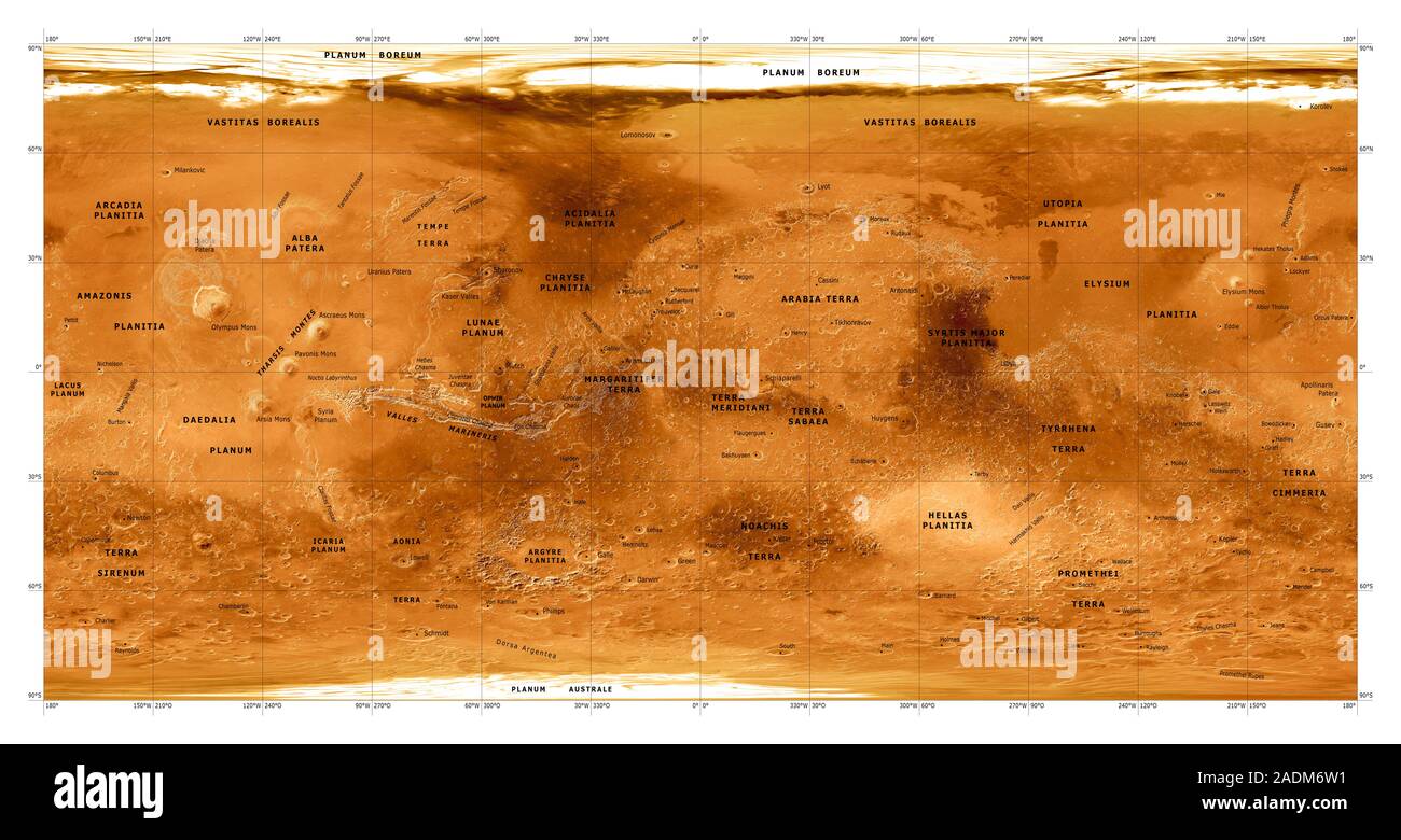 Mars topographical map. Three-dimensional composite satellite image of ...