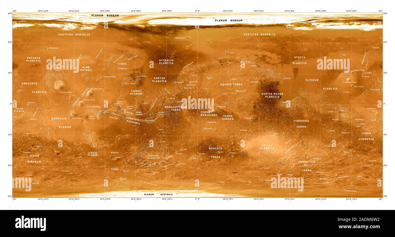 Mars topographical map. Three-dimensional composite satellite image of ...