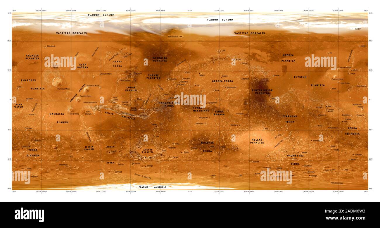 Mars topographical map. Three-dimensional composite satellite image of ...