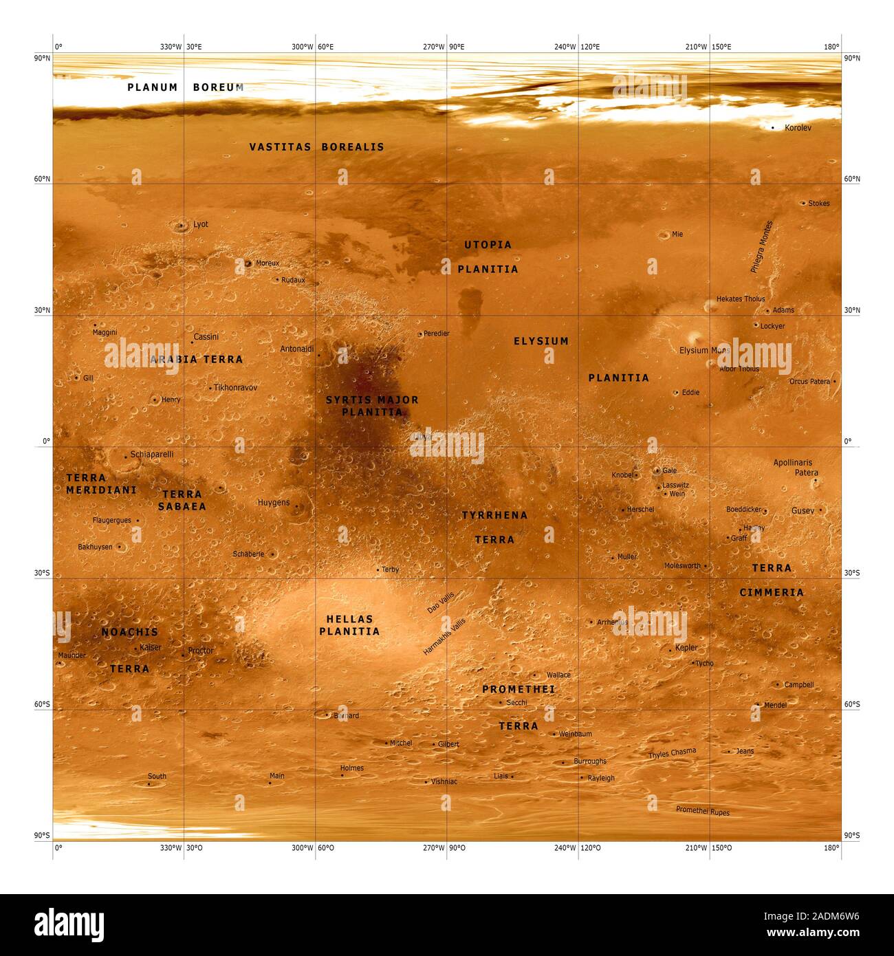 Mars topographical map. Three-dimensional composite satellite image of ...