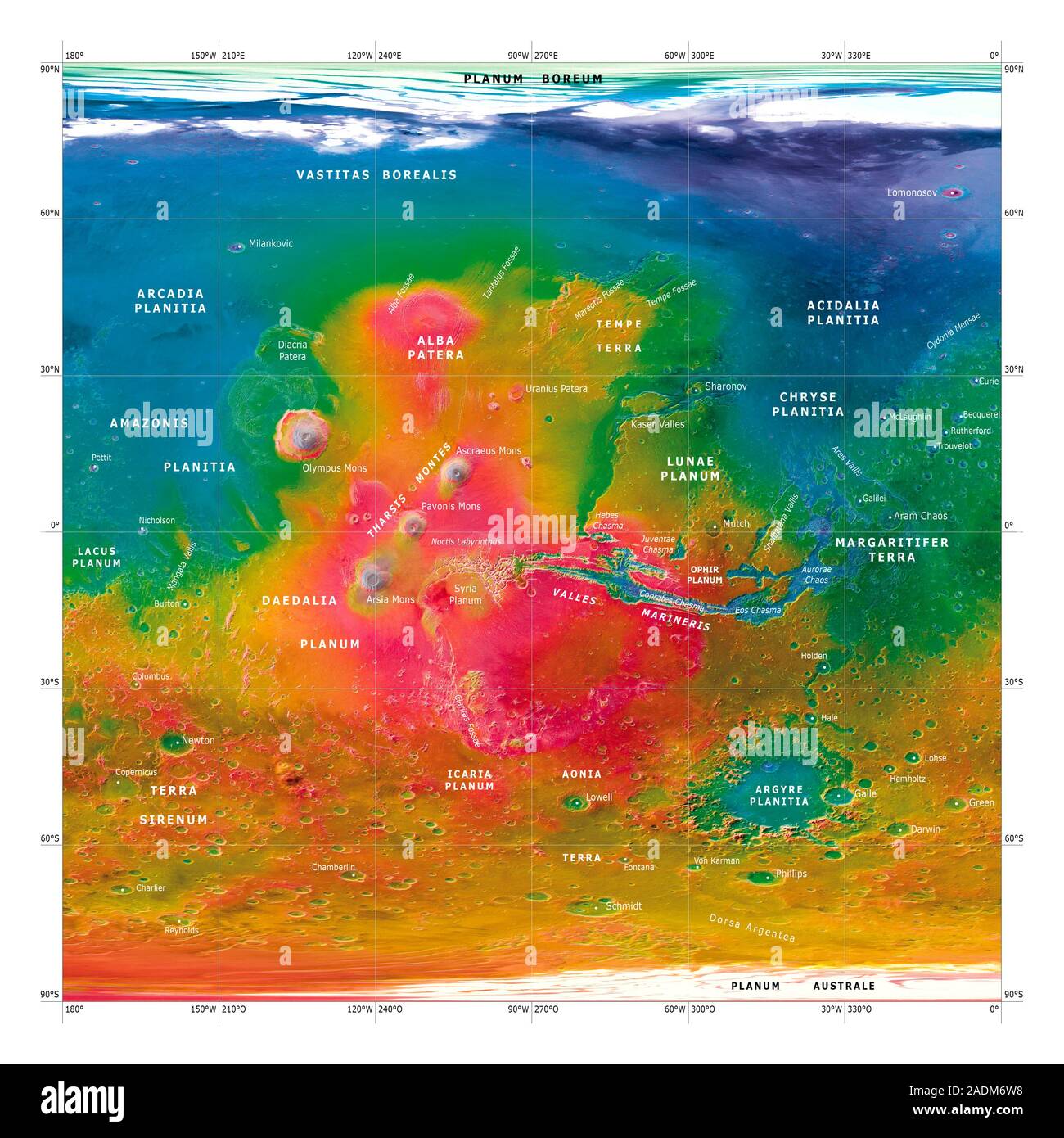 Mars topographical map. Three-dimensional composite satellite image of ...