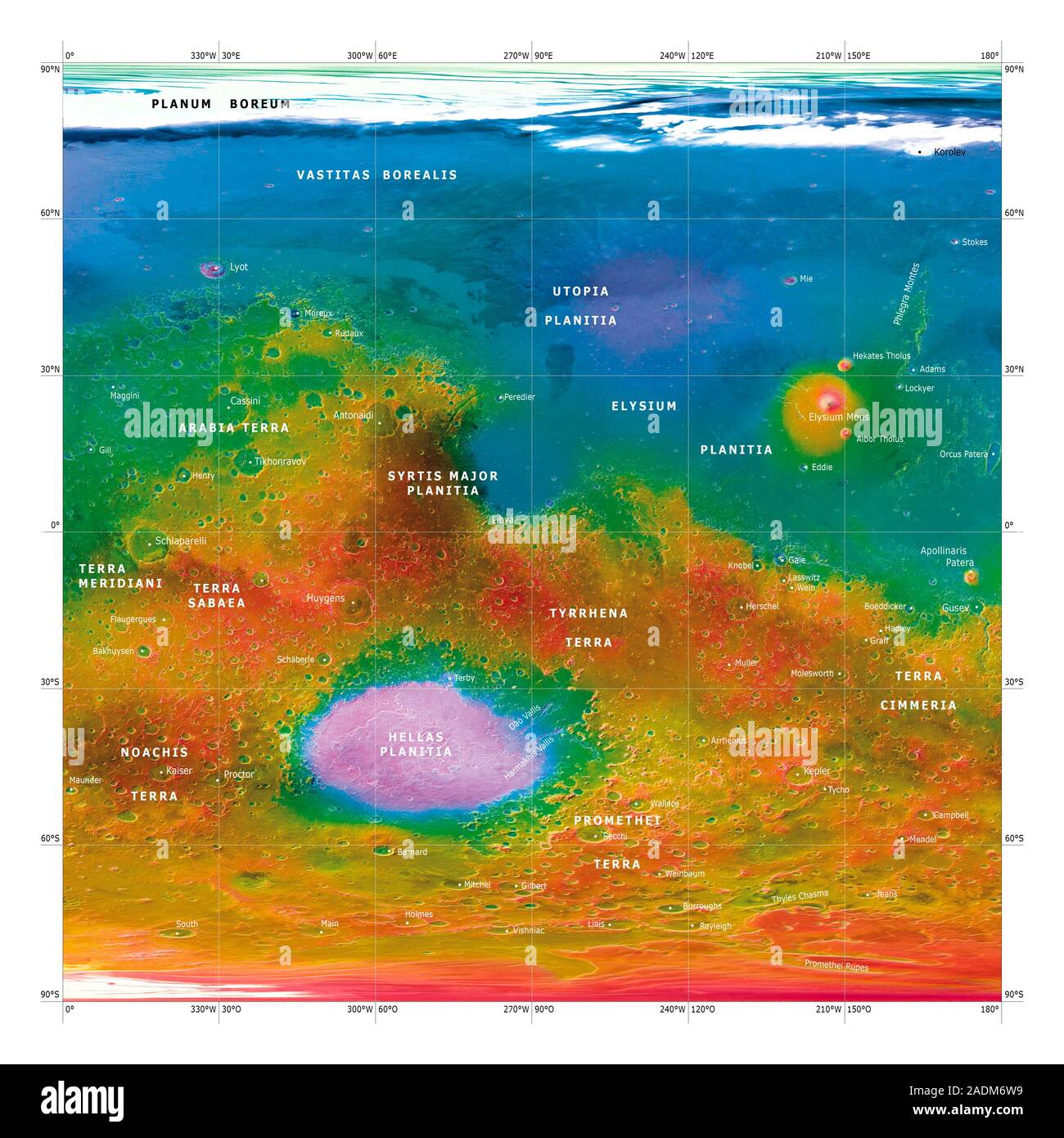Mars topographical map. Three-dimensional composite satellite image of ...