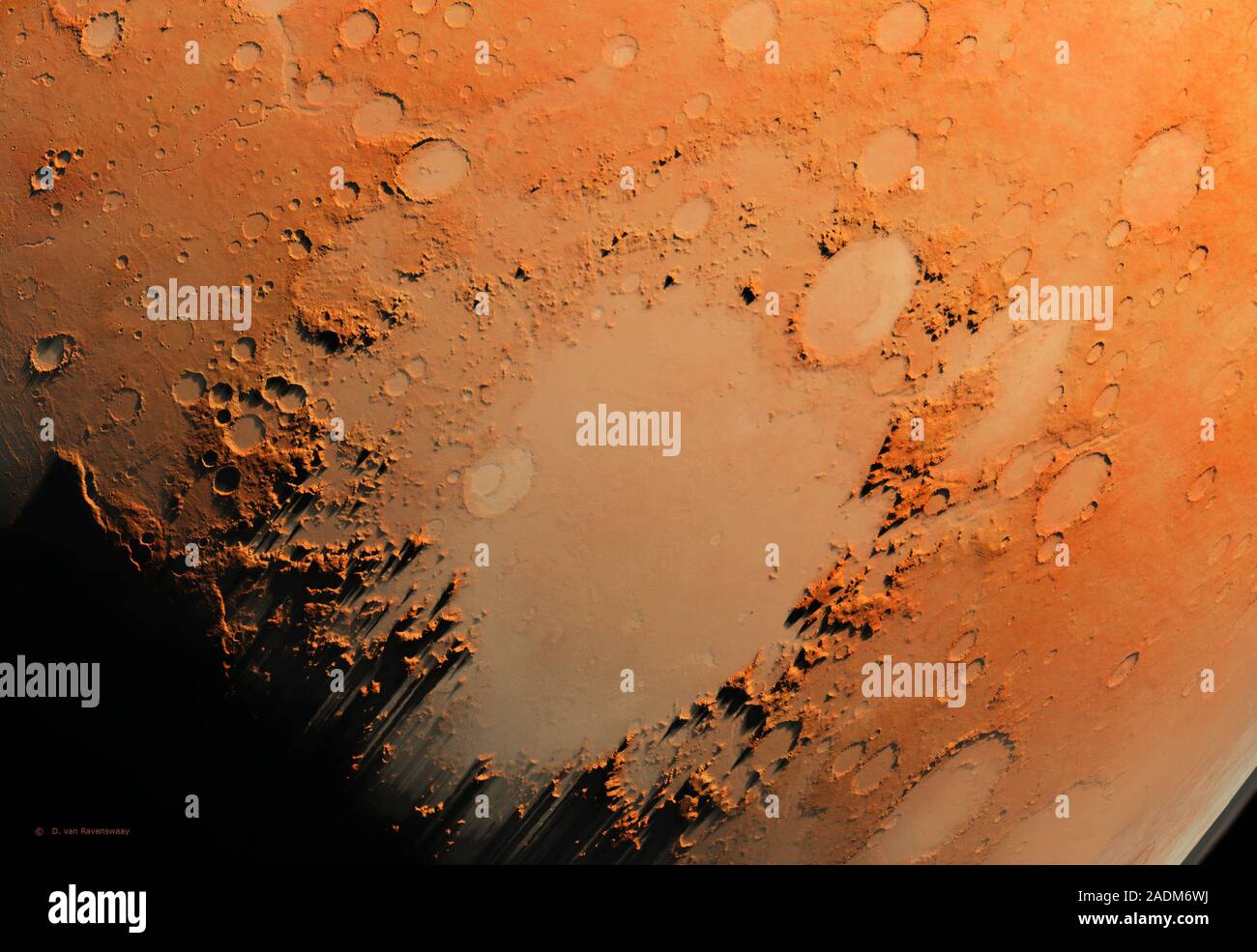 Argyre crater. Computer artwork of the surface of Mars, showing the ...