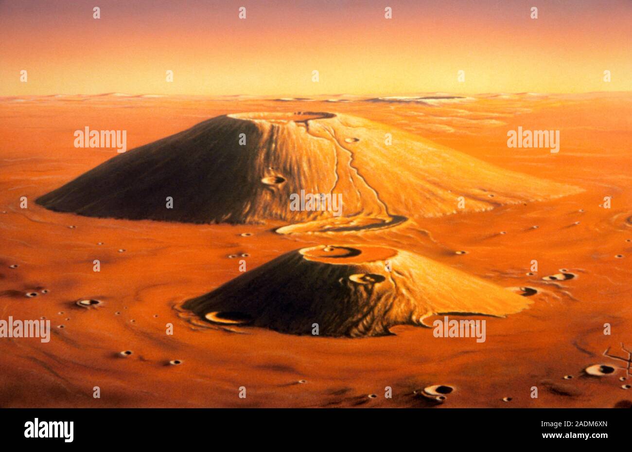 Illustration of volcanoes on Mars. The volcanoes shown here are ...