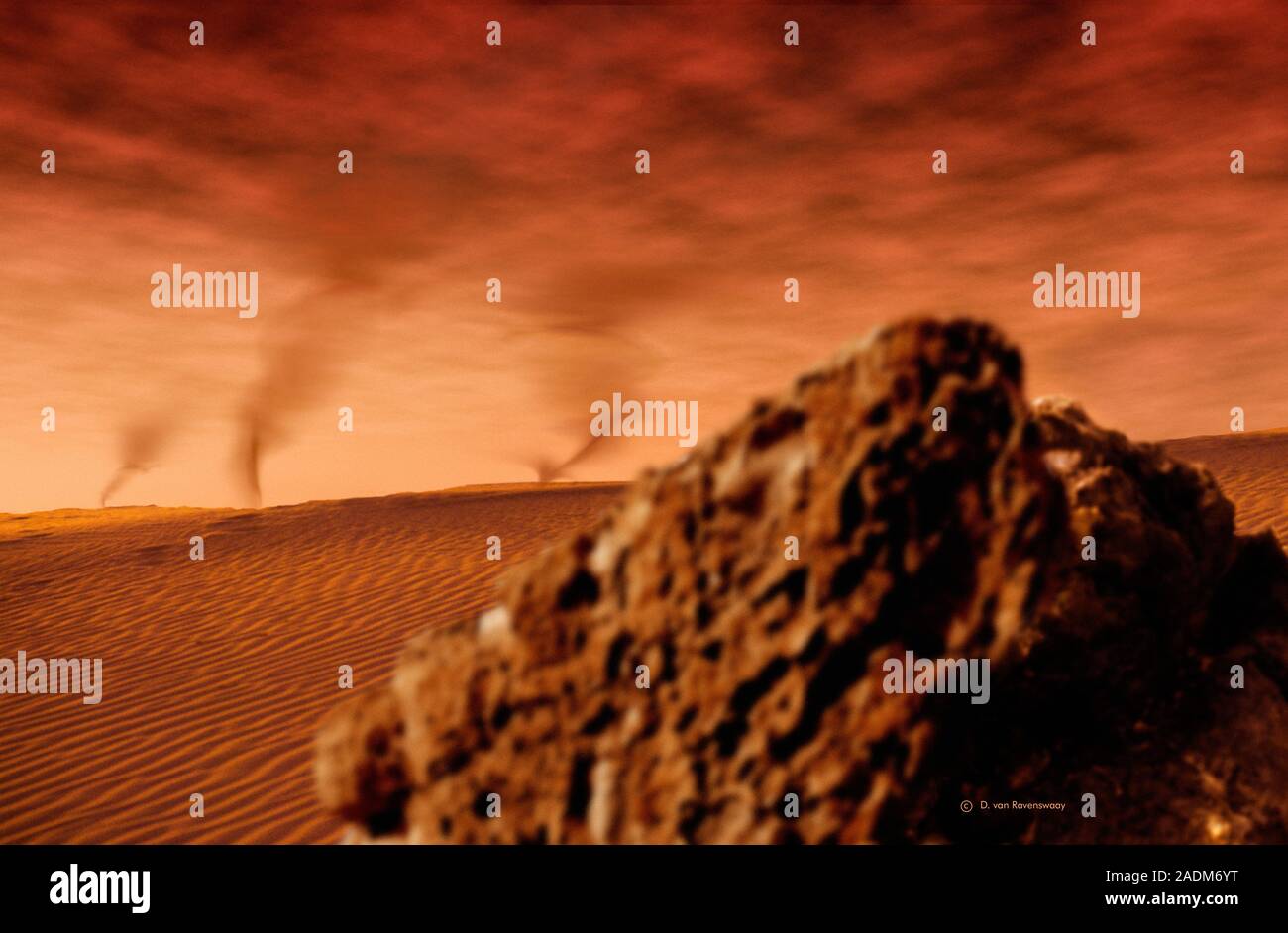 Martian dust devils, artwork. Mars is a rocky desert world with no ...