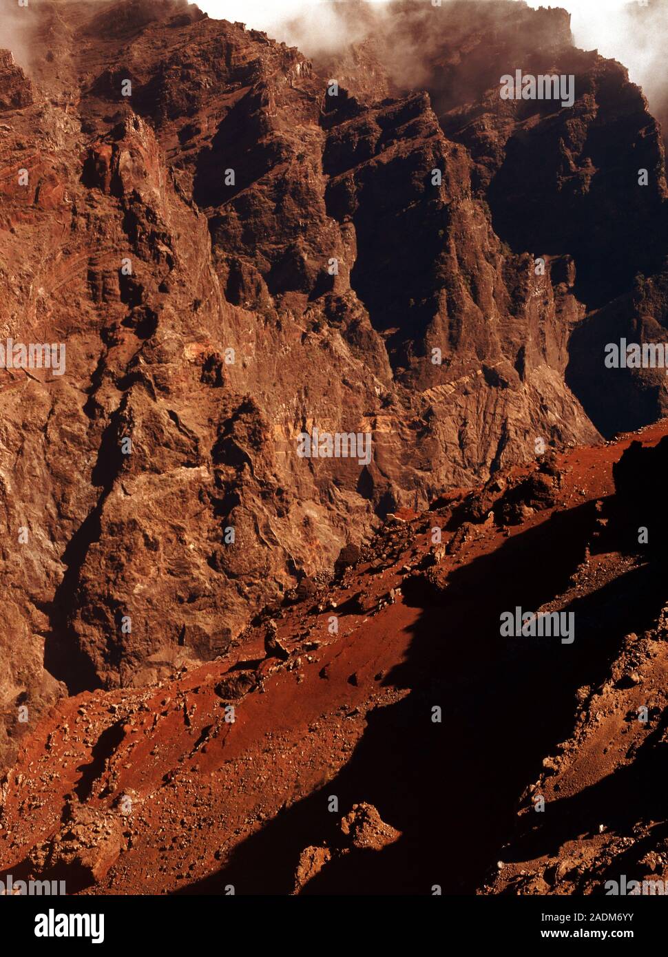 Martian canyon landscape. Mars is a rocky desert world with no surface ...