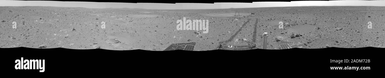 Spirit rover's path on Mars. Panoramic image of the Martian surface ...