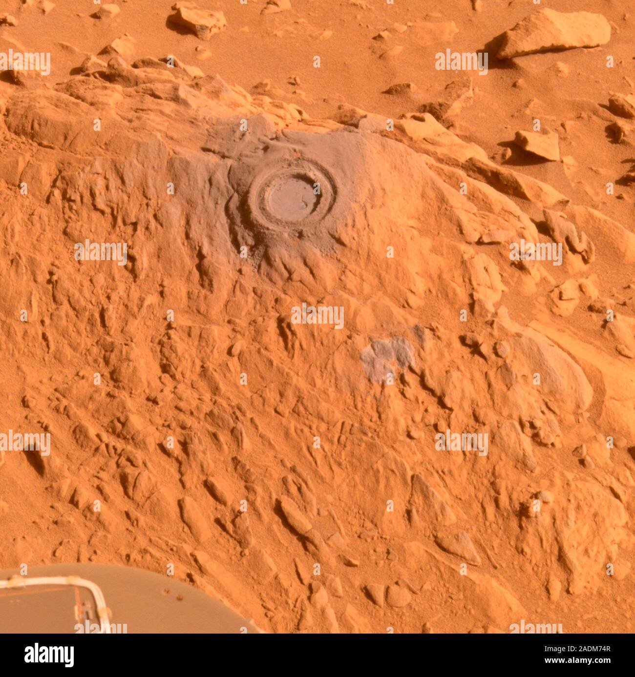 Abrasion marks on a Martian rock. Coloured image of marks left by the ...