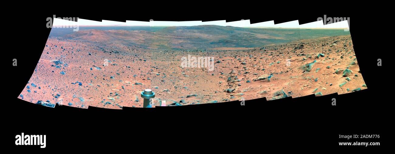 Martian surface. Panoramic view of the Gusev Crater region of Mars ...