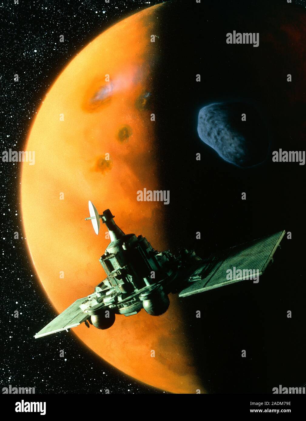 Artist's impression of the Soviet Phobos spacecraft in orbit around ...